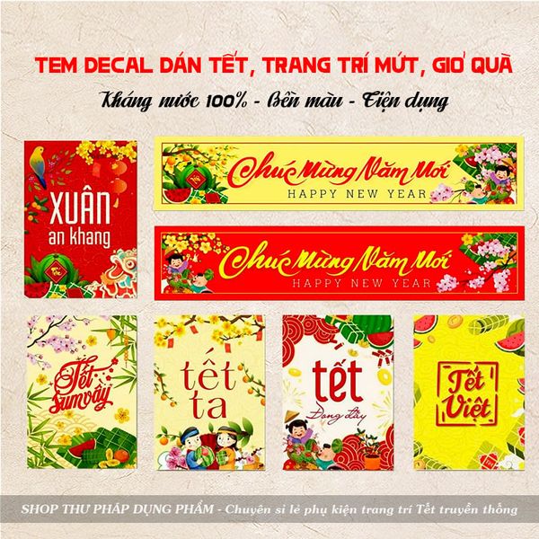 Tem dán trang trí mứt giỏ quà dán hộp hoa quả trang trí Tết M2 – Thư ...