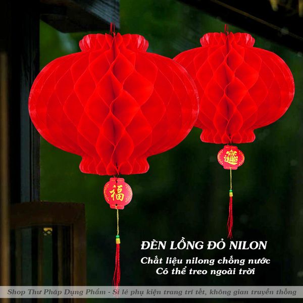 Đèn lồng đỏ nilon chống nước treo trang trí tết, decor không gian truy ...