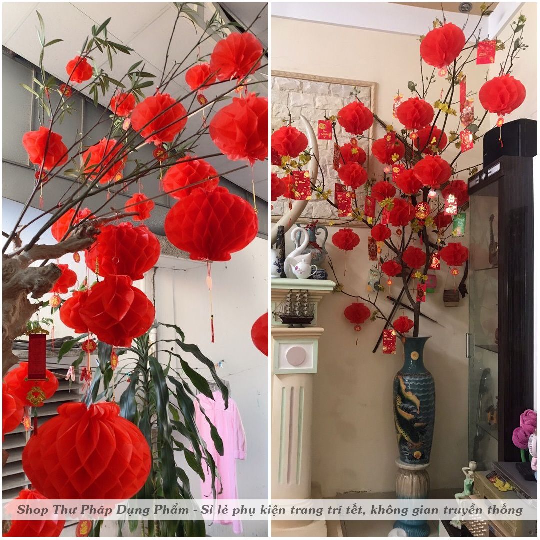 Đèn lồng đỏ nilon chống nước treo trang trí tết, decor không gian truy ...