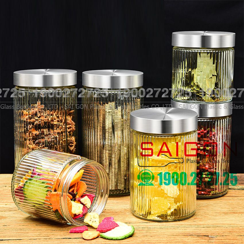 Hũ Thủy Tinh Delisoga Striped Pillar Glass Jar 2100ml , Nắp Inox 304 ...