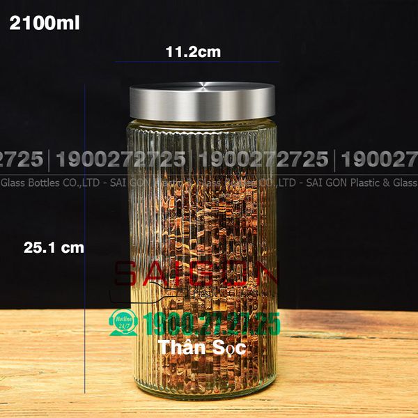 Hũ Thủy Tinh Delisoga Striped Pillar Glass Jar 2100ml , Nắp Inox 304 ...