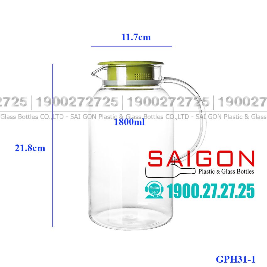Bình Thủy Tinh Chịu Nhiệt Delisoga Borosilicate Glass Pitcher 1800ml – ly Thủy Tinh Nhập Khẩu