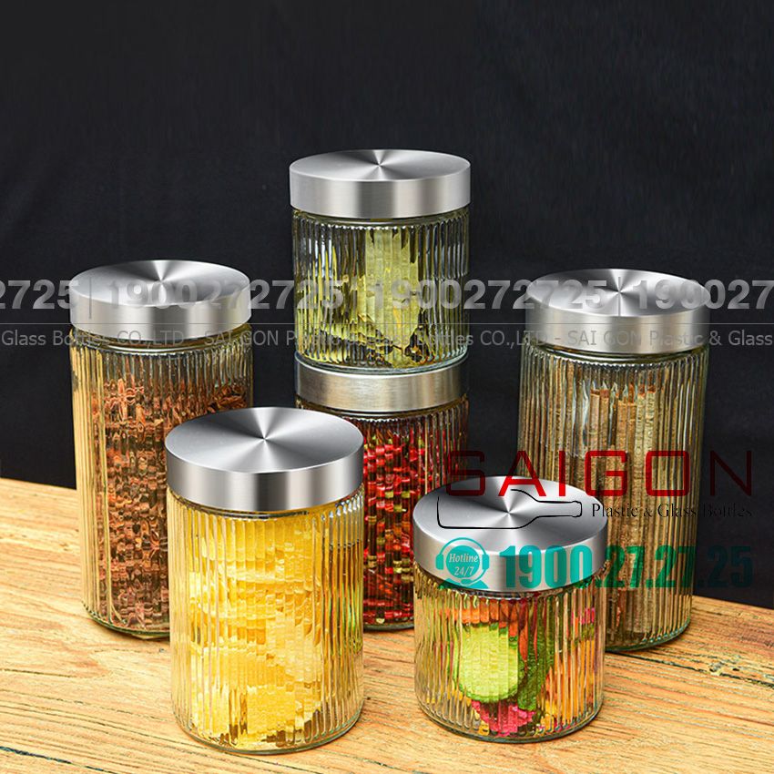 Hũ Thủy Tinh Delisoga Striped Pillar Glass Jar 2100ml , Nắp Inox 304 ...