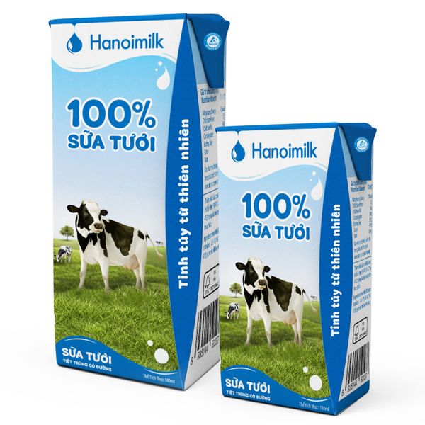 SỮA TƯƠI TIỆT TRÙNG CÓ ĐƯỜNG 180ML – Hanoimilk