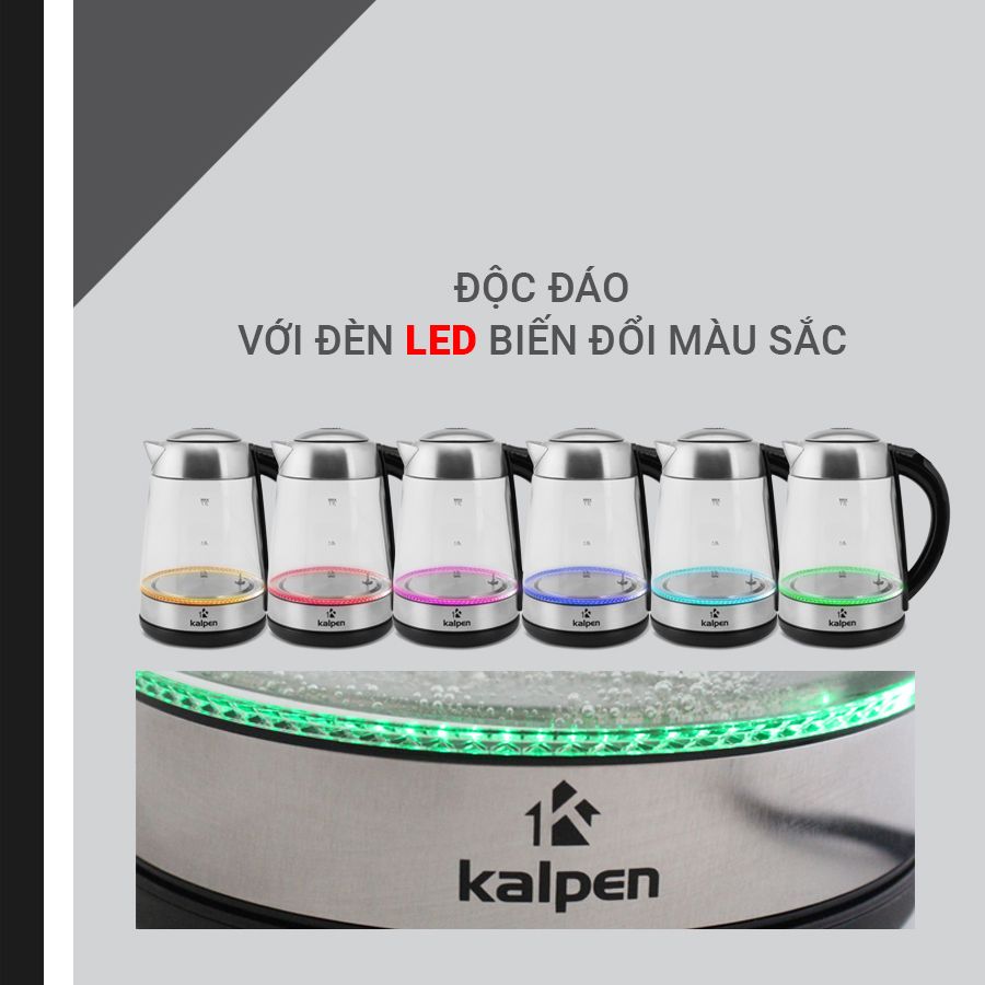 Bình đun nước siêu tốc thủy tinh Kalpen KK88 1.7L - Đổi màu theo nhiệt ...