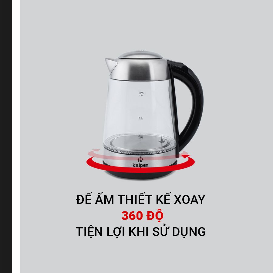 Bình đun nước siêu tốc thủy tinh Kalpen KK88 1.7L - Đổi màu theo nhiệt – A2ZMART