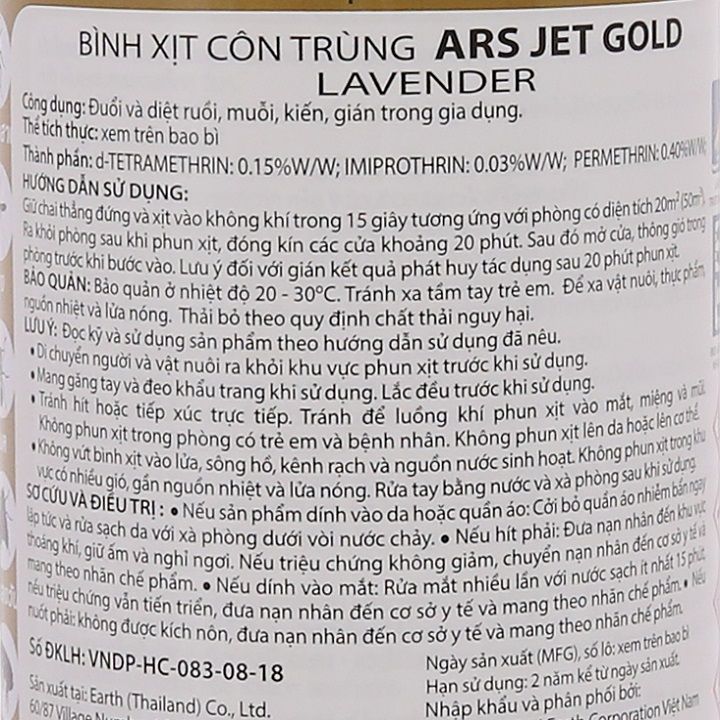 Bình xịt côn trùng ARS Jet Gold hương Lavender 600ml - hàng Thái Lan ...