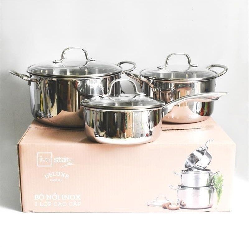 Bộ 3 nồi quánh Inox 304 đáy từ 3 lớp liền khối cao cấp Fivestar – A2ZMART