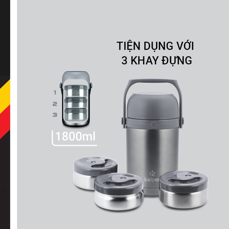 Bình đựng thức ăn giữ nhiệt 3 ngăn Inox 304 Kalpen KP-368 1800ml – A2ZMART