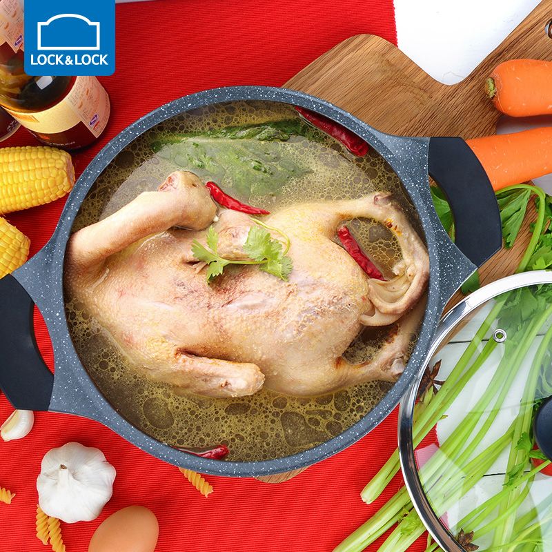 Bộ nồi chảo vân đá chống dính đáy từ cao cấp Lock&Lock Vitamin Stone ...