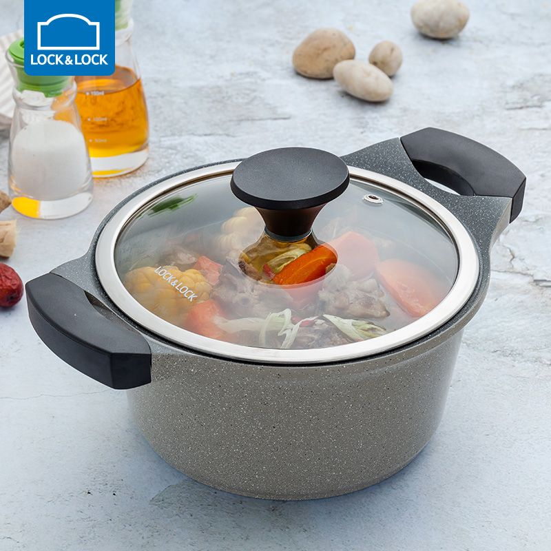 Bộ nồi chảo vân đá chống dính đáy từ cao cấp Lock&Lock Vitamin Stone ...