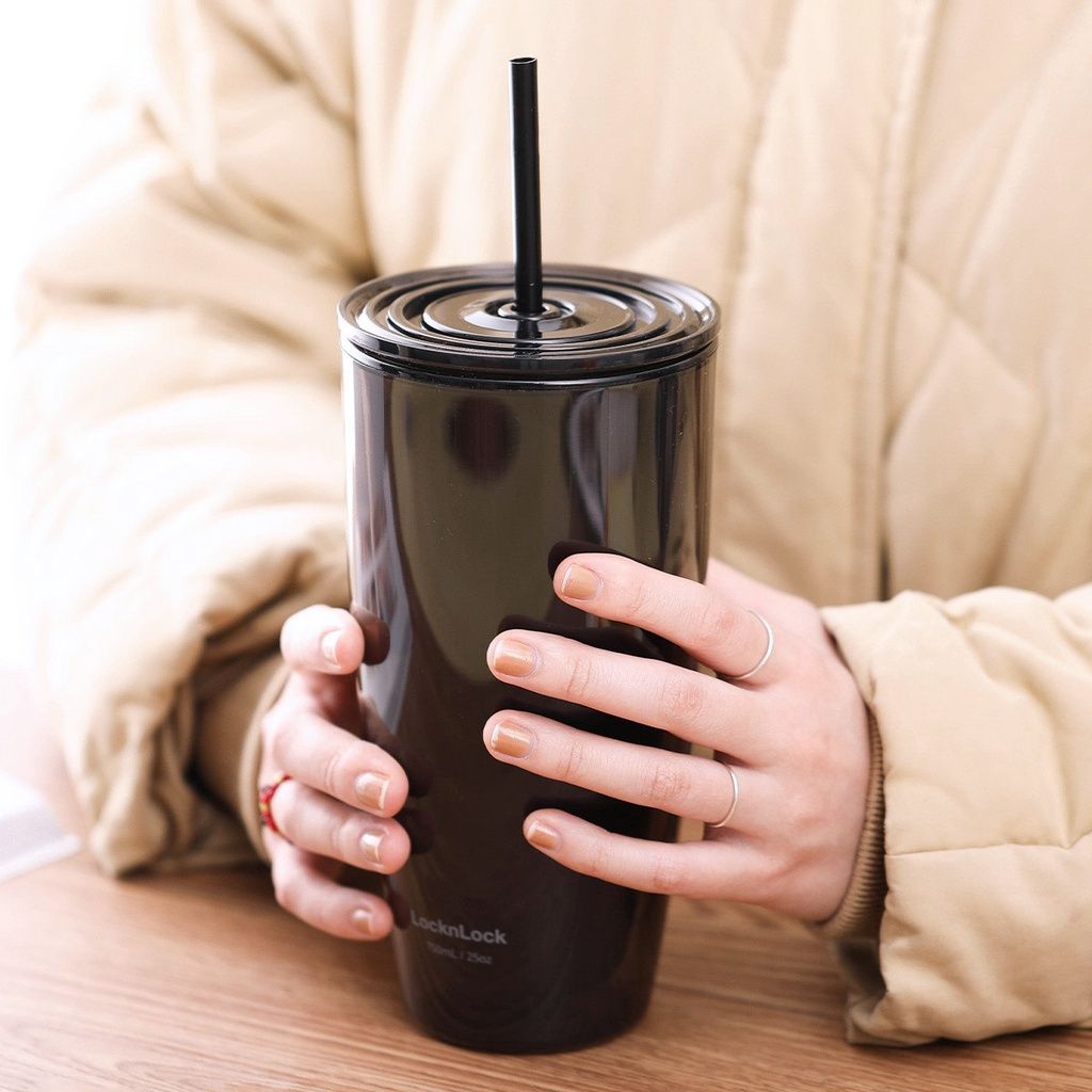 Ly nhựa 2 lớp cách nhiệt Lock&Lock HAP507 750ml - Kèm ống hút – A2ZMART