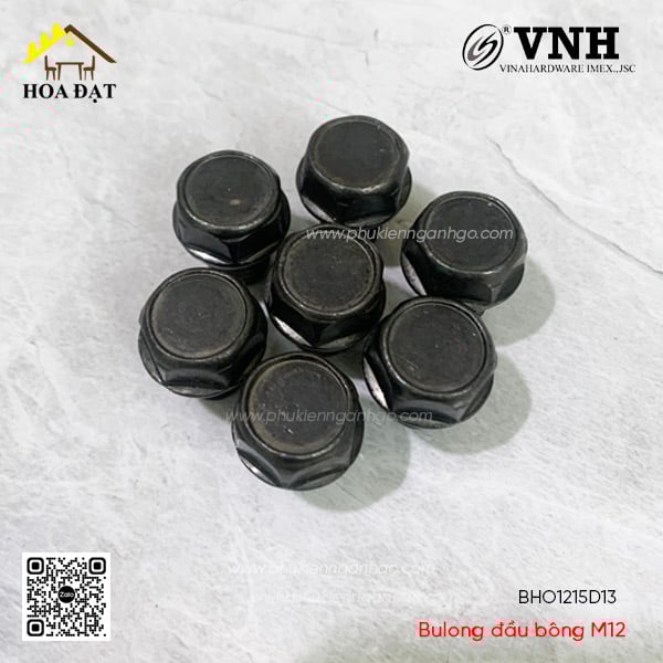 Bulong đầu bông Vinahardware loại M12, màu đen-BHO1213D17