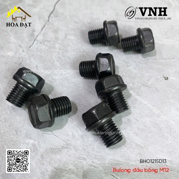 Bulong đầu bông Vinahardware loại M12, màu đen-BHO1213D17