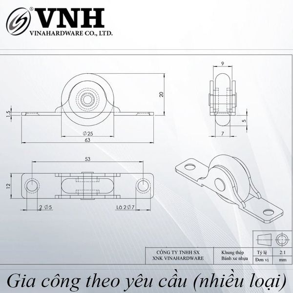 Bánh xe cửa lùa cao cấp Vinahardware phi 25mm VN1 CT9843-CT9843