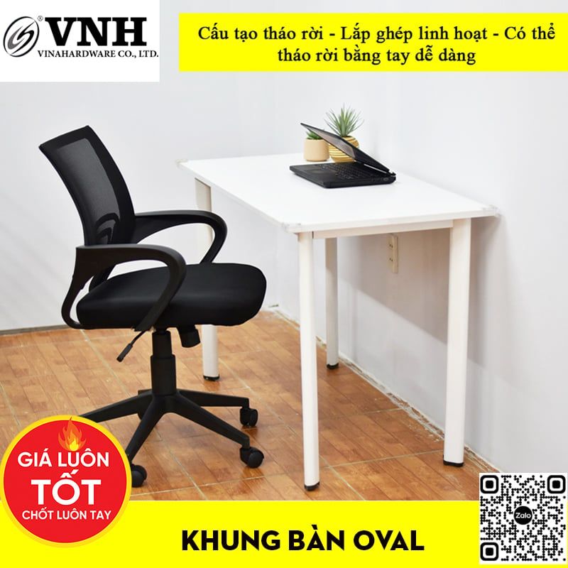 Khung bàn tháo ráp oval Vinahardware, chân bàn oval sơn đen/ sơn trắng