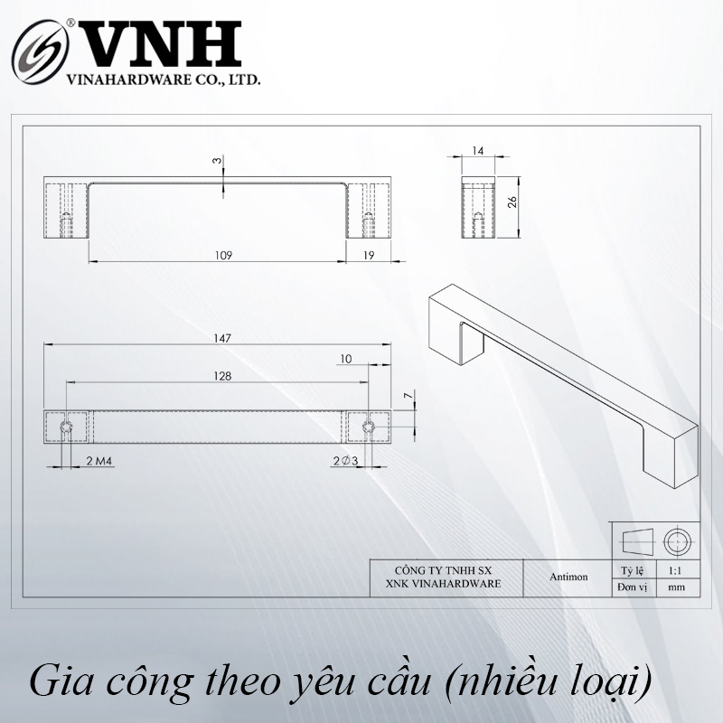 Tay nắm tủ Vinahardware loại 128mm VN1 HD0062-HD0062