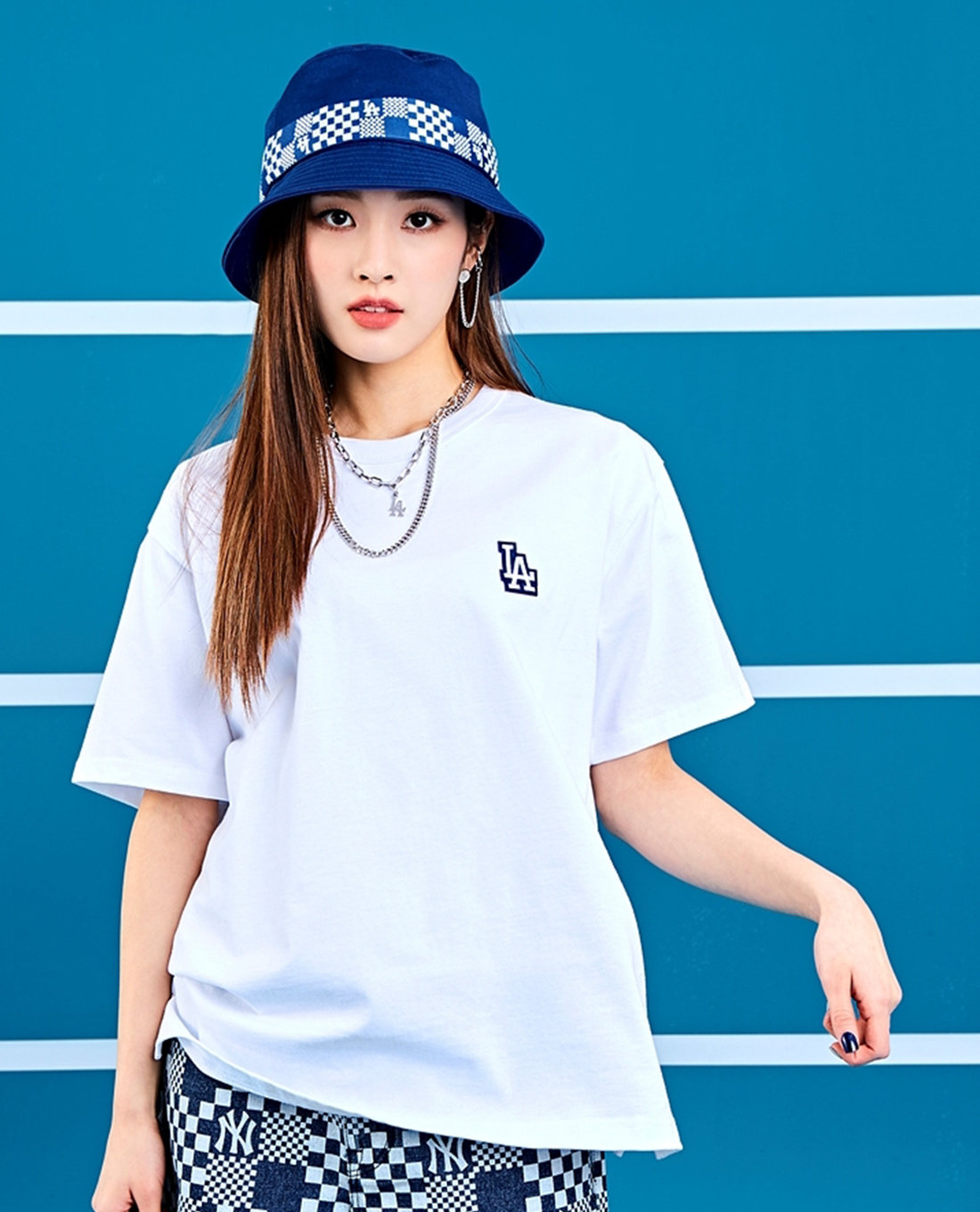 MLB - Áo thun phom suông ngắn tay Checkerboard Back Logo