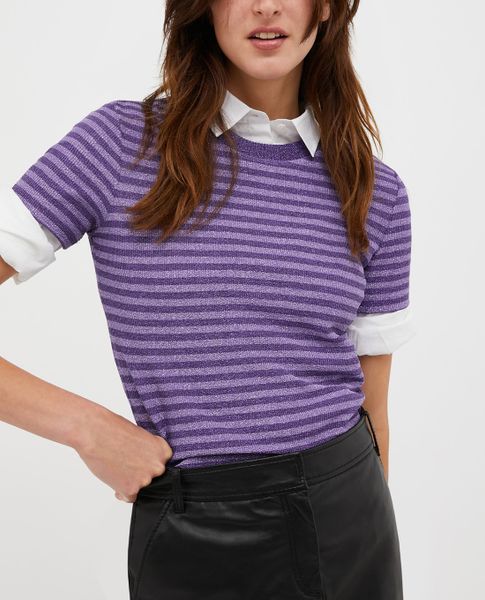 MAX&Co. - Áo dệt kim nữ cổ tròn tay ngắn kẻ sọc Amabile