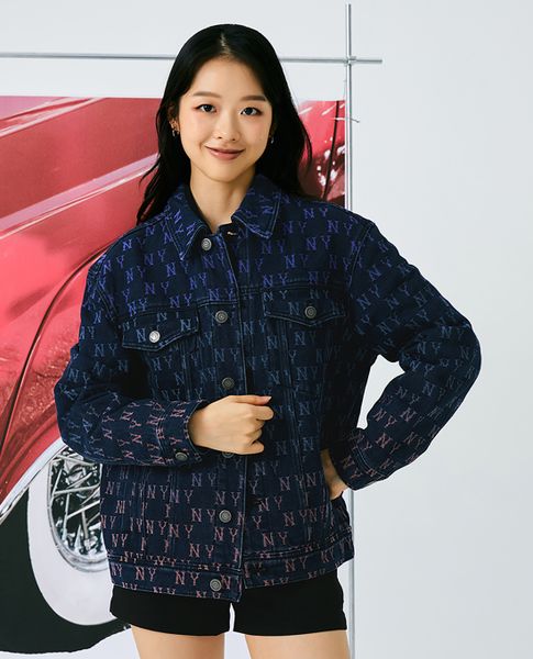 MLB - Áo khoác denim unisex cổ bẻ tay dài Monogram Reading Collection