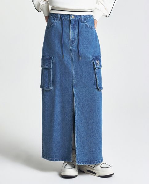 MLB - Chân váy bút chì denim midi Basic Small Logo