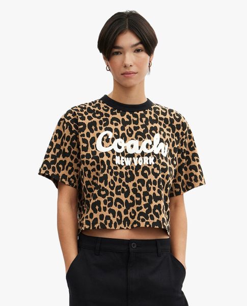 COACH - Áo croptop nữ cổ tròn tay ngắn Cursive Signature
