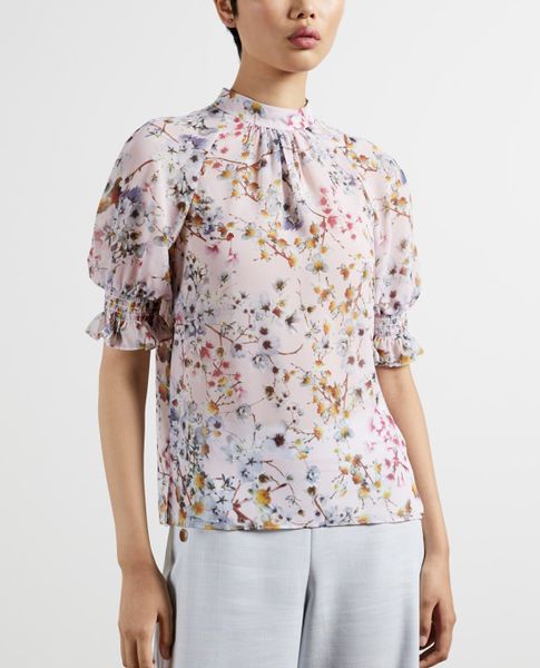 TED BAKER - Áo kiểu nữ ngắn tay cổ trụ Clovve