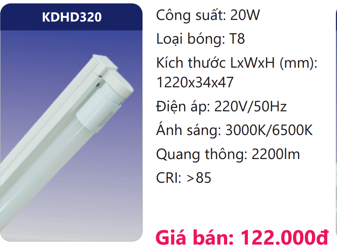 BỘ BÓNG ĐÈN TUÝP 1M2 LED 20W DUHAL KDHD320 – ĐÈN DUHAL, ĐÈN LED DUHAL