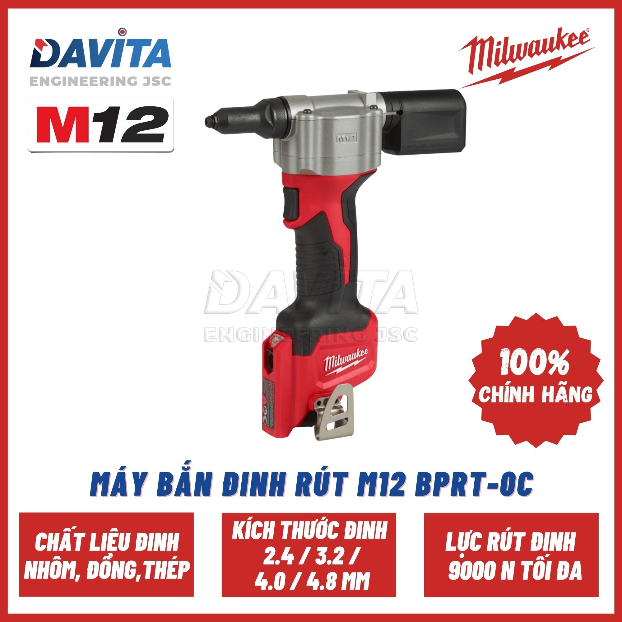 Máy bắn đinh rút M12 BPRT + Pin 12V 4.0Ah + Sạc C12C – Công ty Cổ phần ...