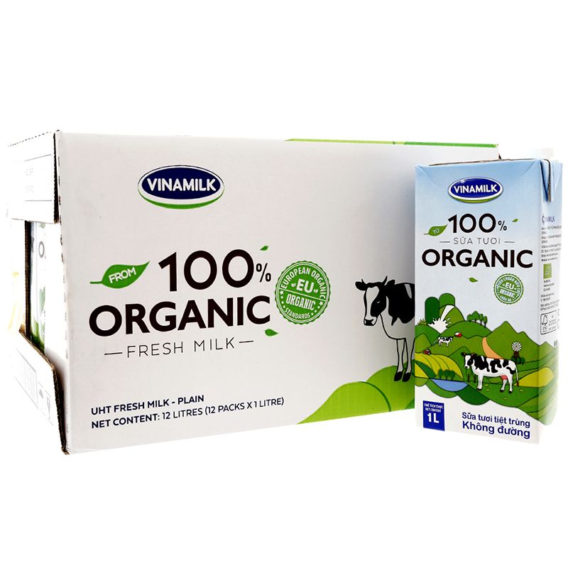 Sữa tươi tiệt trùng Vinamilk 100% Organic không đường thùng 12 hộp x 1 ...