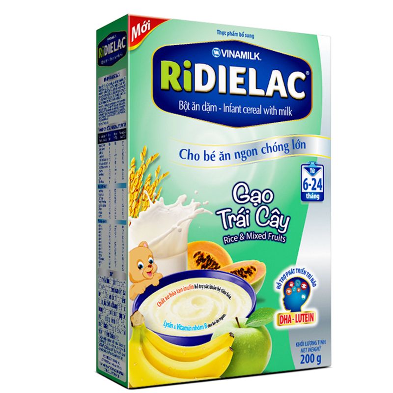 Bột ăn dặm Ridielac gạo trái cây cho trẻ từ 6 đến 24 tuổi hộp 200 g ...