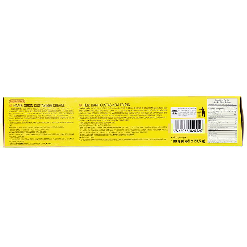Bánh bông lan Custas Orion nhân kem trứng 6 cái hộp 138g – Chuỗi Tạp Hóa Việt - Chuyên Sỉ Và Lẻ