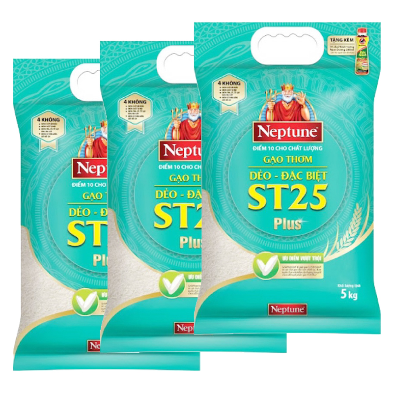Gạo Thơm Neptune ST25 Plus dẻo đặc biệt thùng 5 gói x 5 Kg – Chuỗi Tạp ...
