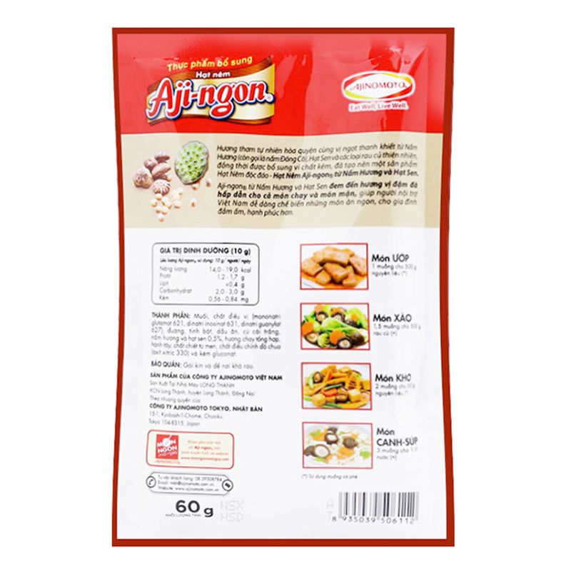 Hạt nêm chay Aji ngon nấm hương hạt sen gói 60g – Chuỗi Tạp Hóa Việt ...