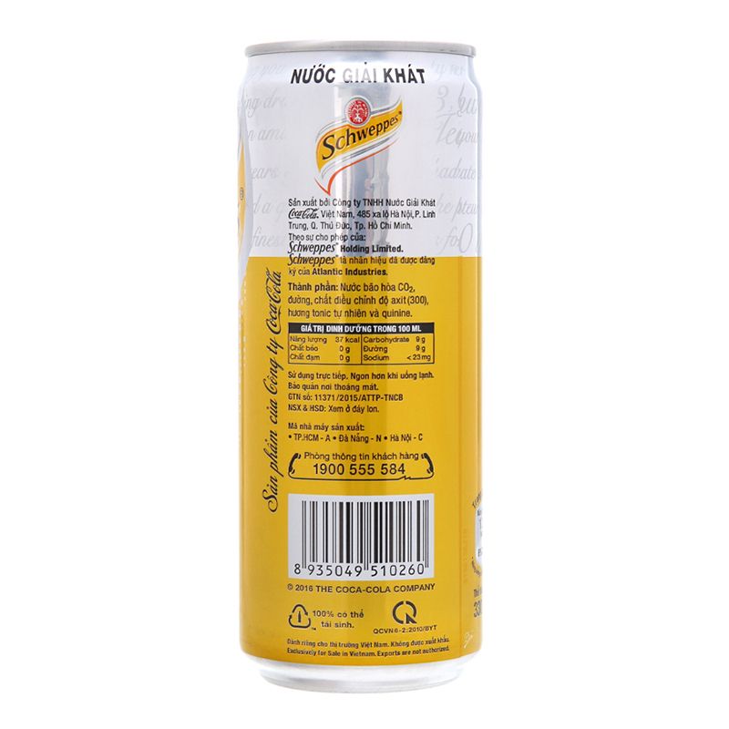 Nước giải khát có gas Schweppes Tonic lon 330ml – Chuỗi Tạp Hóa Việt ...
