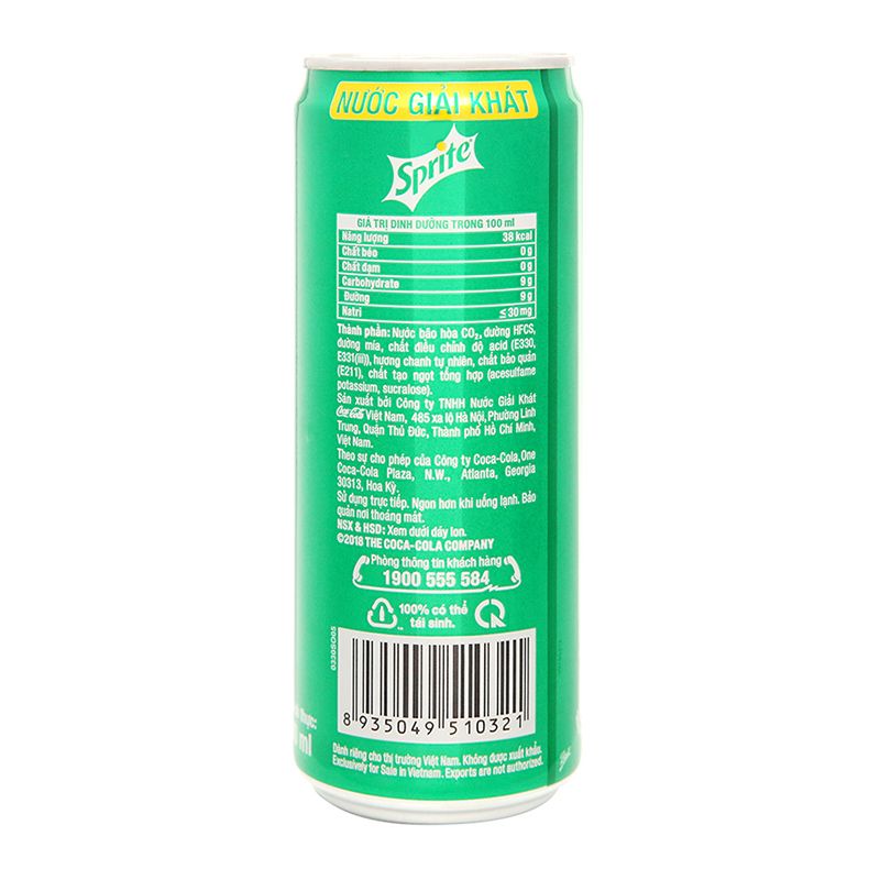 Nước ngọt Sprite vị chanh thùng 24 lon x 330ml – Chuỗi Tạp Hóa Việt ...