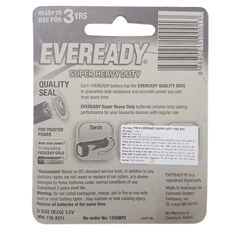 Pin Eveready super heavy duty 1250 BP2 D bộ 2 vỉ x 2 viên – Chuỗi Tạp ...