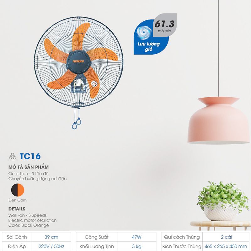 Quạt treo tường Senko TC 16 màu đen cam 5 cánh – Chuỗi Tạp Hóa Việt ...