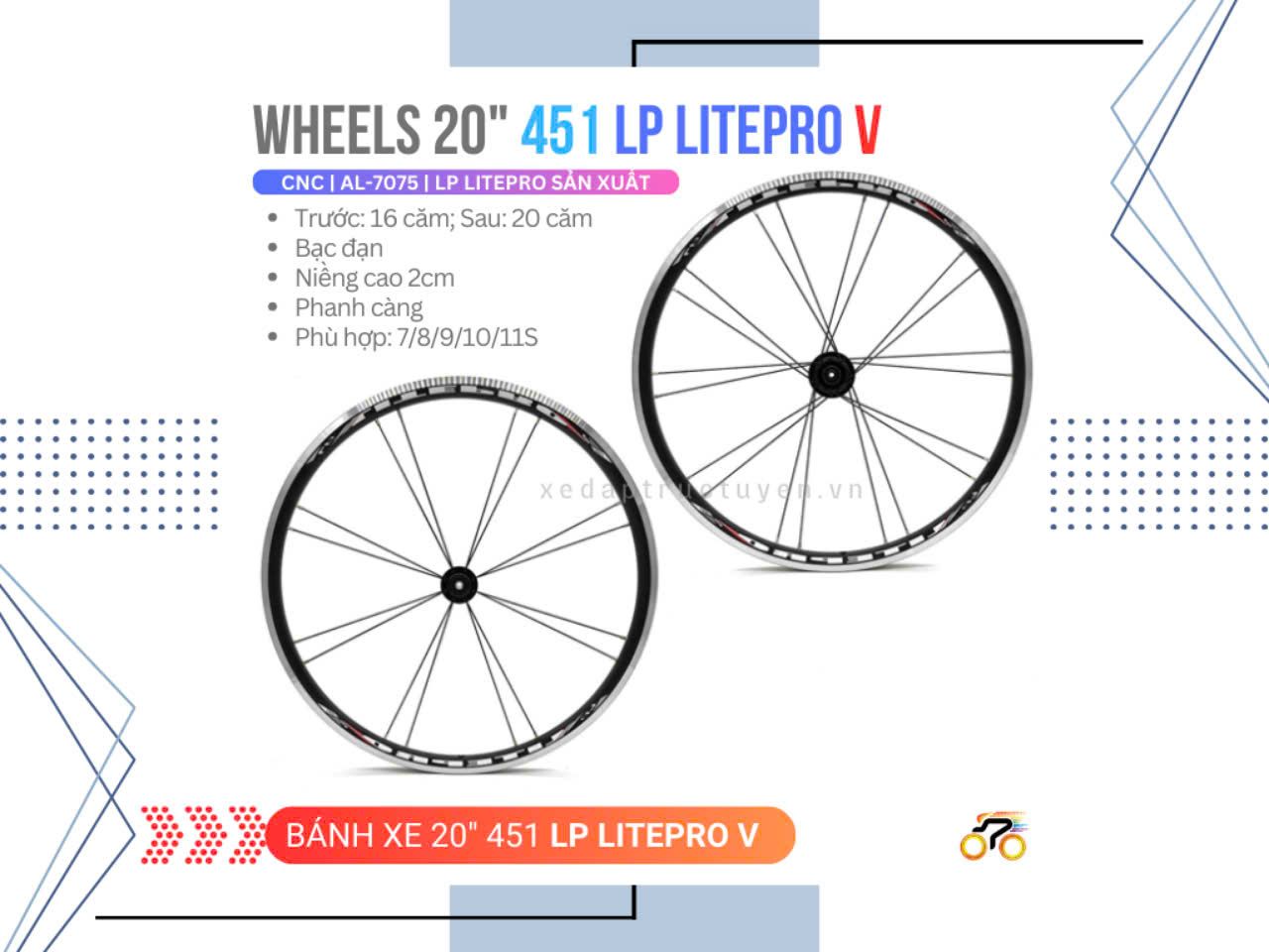 BÁNH XE ĐẠP 20" 451 - LITEPRO M100 - HG - THẮNG CÀNG - LÍP THẢ 7,8,9,1 – Xe đạp Trực tuyến