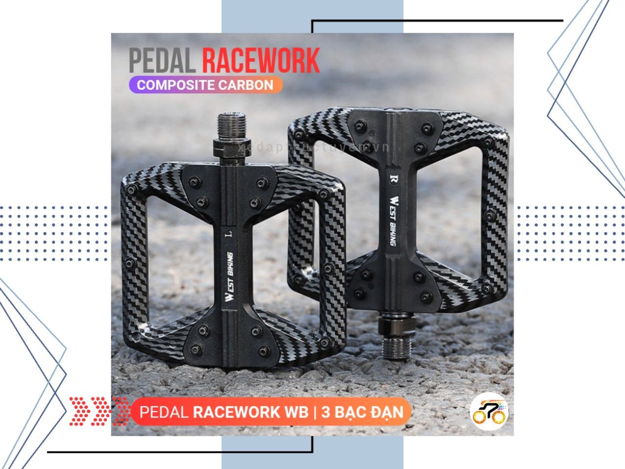 PEDAL XE ĐẠP - BÀN ĐẠP RACEWORK WB - COMPOSITE ÁO CARBON - 3 BẠC ĐẠN – Xe đạp Trực tuyến