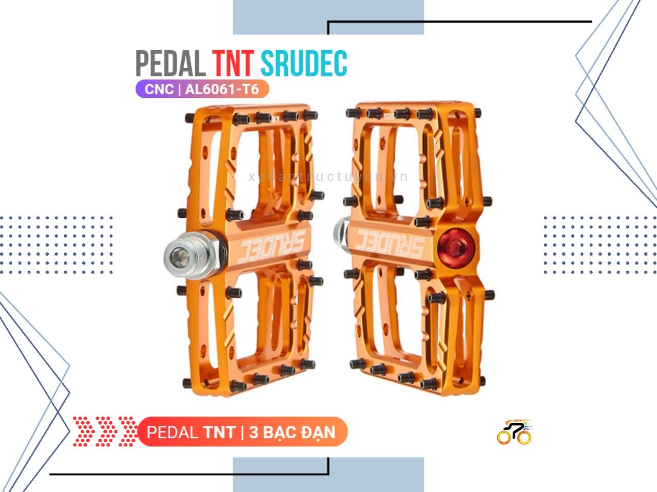 PEDAL XE ĐẠP - BÀN ĐẠP TNT SRUOEC CNC - 3 BẠC ĐẠN (GẮN ĐƯỢC STRAP) – Xe đạp Trực tuyến