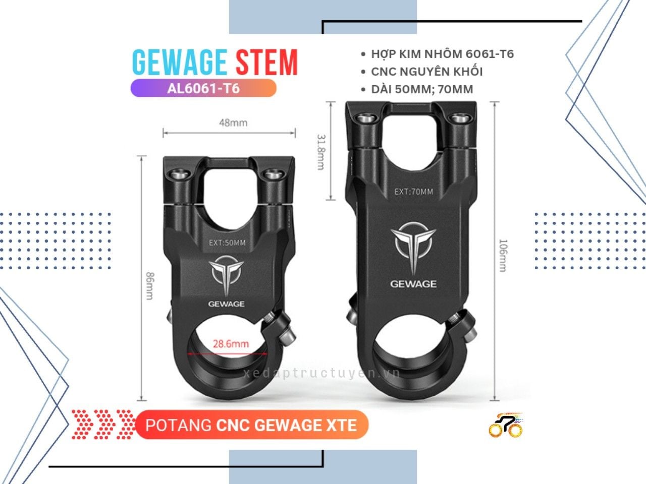 PÔ TĂNG XE ĐẠP - CNC GEWAGE XTE 50 - 31.8mm x 50mm – Xe đạp Trực tuyến