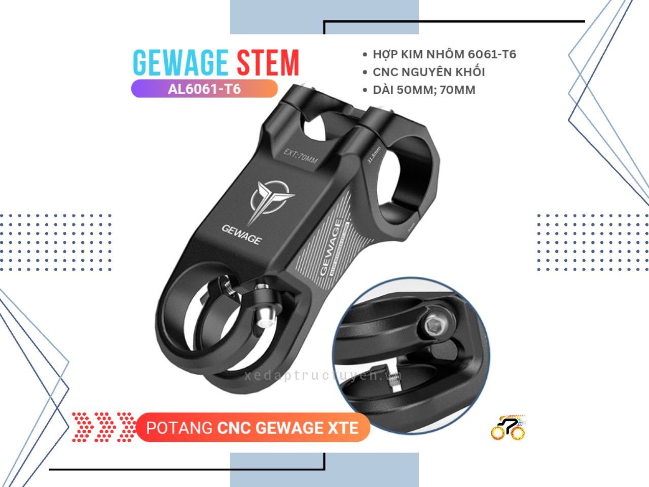 PÔ TĂNG XE ĐẠP - CNC GEWAGE XTE 70 - 31.8mm x 70mm – Xe đạp Trực tuyến