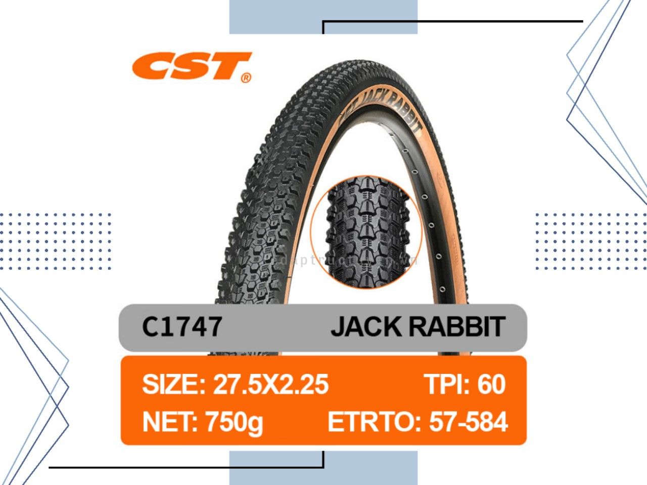 VỎ XE ĐẠP 29" - CST JACK RABBIT - VIỀN NÂU VÀNG - 27.5x2.25 (1 CÁI ...
