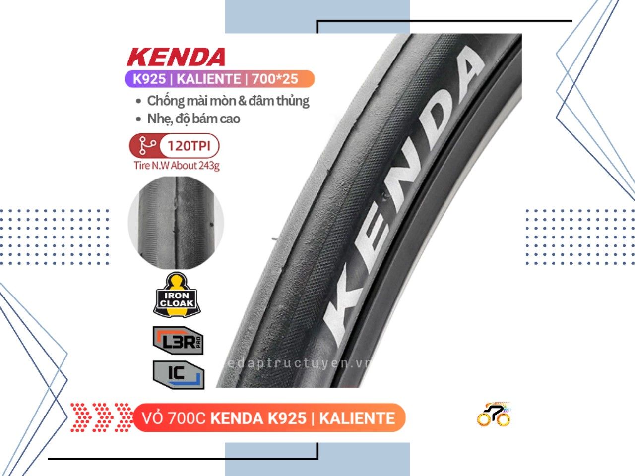 VỎ XE ĐẠP 700c - KENDA KALIENTE K925 - 700x25 (1 CÁI) – Xe đạp Trực tuyến