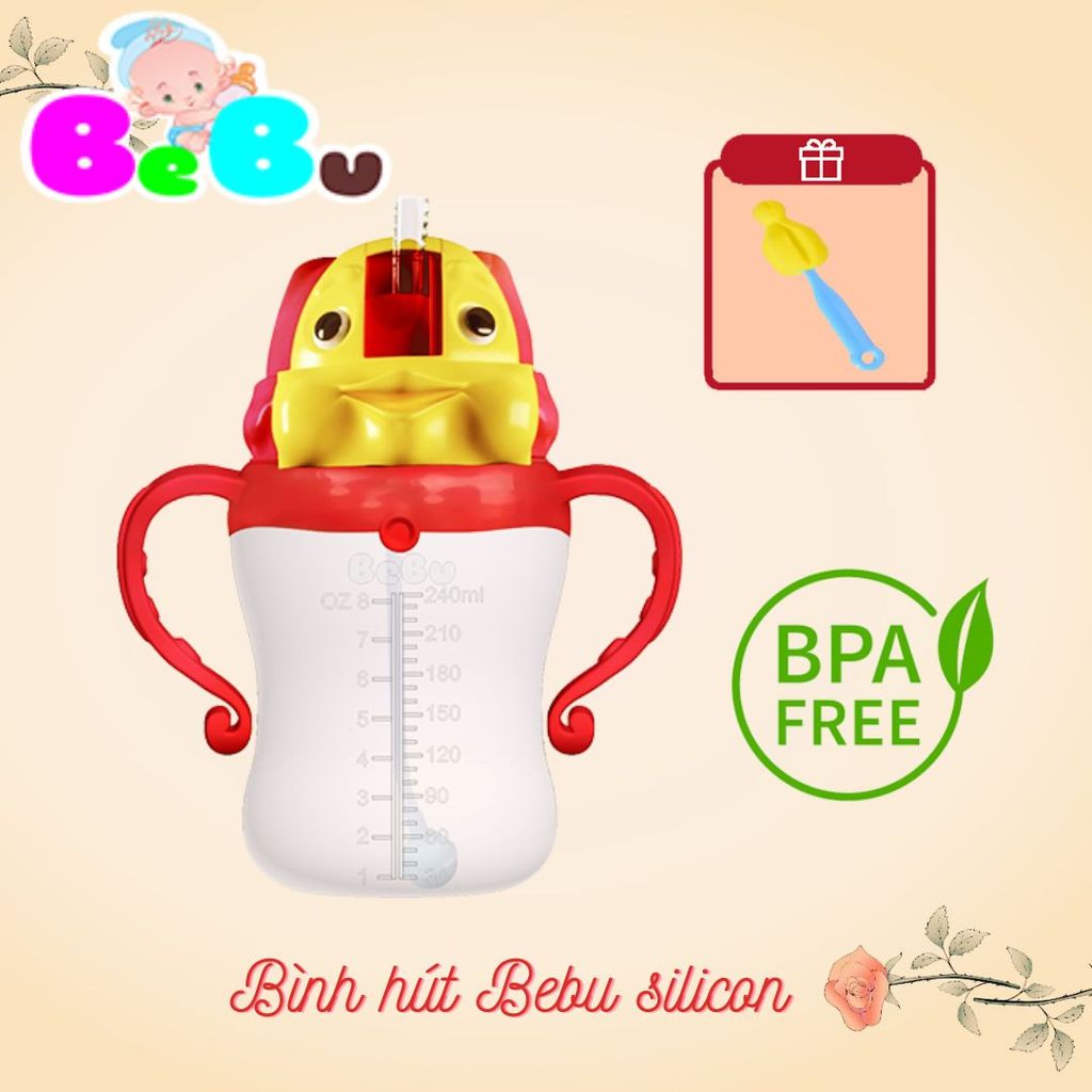 Bình uống nước (tập hút tập uống) cho bé BEBU Silicon Kháng khuẩn An T ...