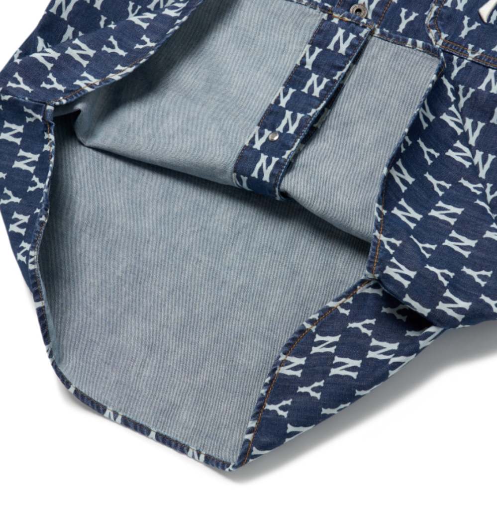 Áo Sơ Mi Jean MLB Classic Monogram Denim Short Sleeve Shirt New York Y ...