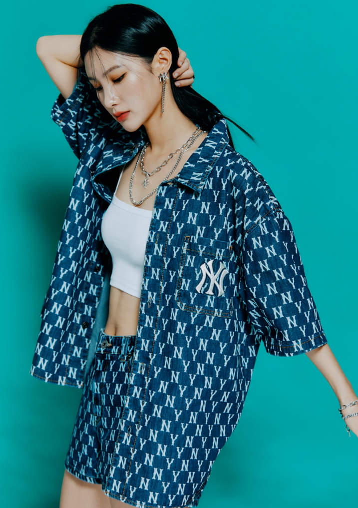 Áo Sơ Mi Jean MLB Classic Monogram Denim Short Sleeve Shirt New York Y ...