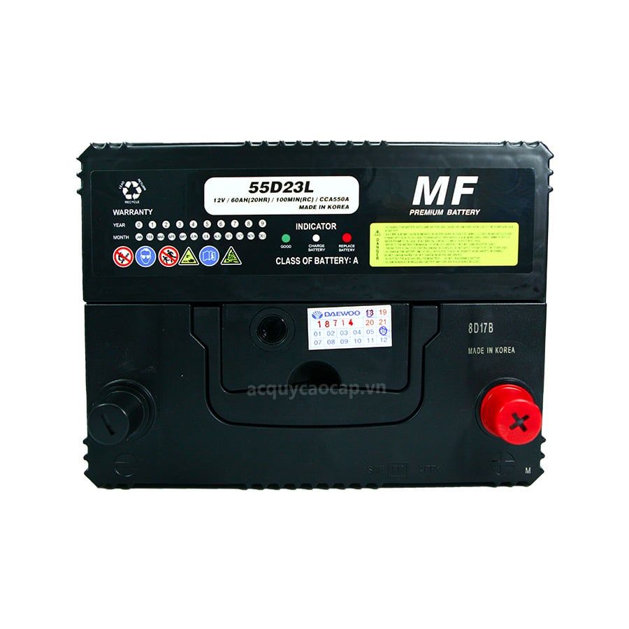 Ắc quy Daewoo 55D23L 12V 60AH nhập Hàn Quốc, giá rẻ hơn ở Acquycaocap