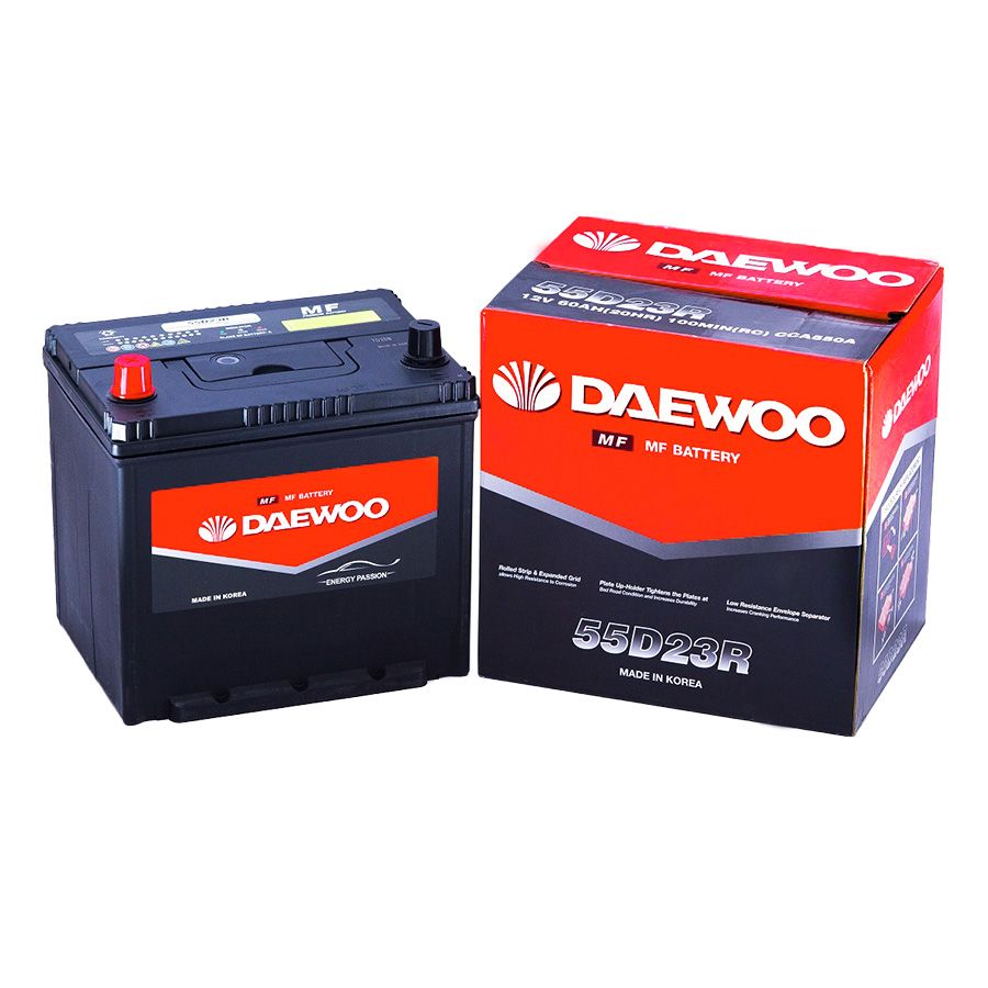 Ắc quy Daewoo 55D23R 12V 60AH hiệu năng sử dụng tốt, bền bỉ, ổn định